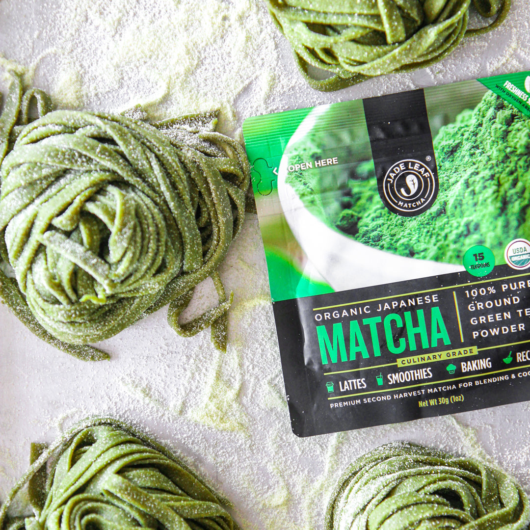 Homemade Matcha Pasta (with walnut parmesan cream sauce) – Jade Leaf ...