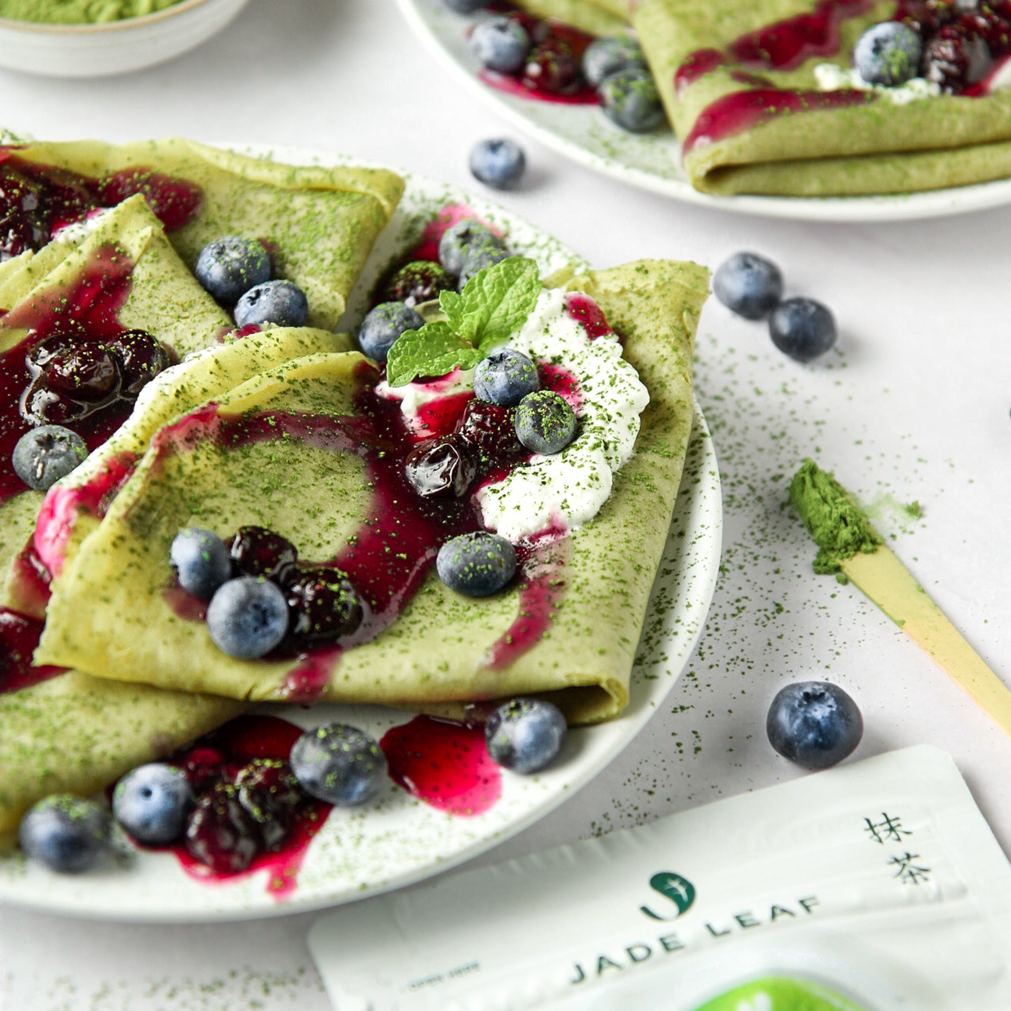 Matcha Crepes with Blueberry Sauce – Jade Leaf Matcha US