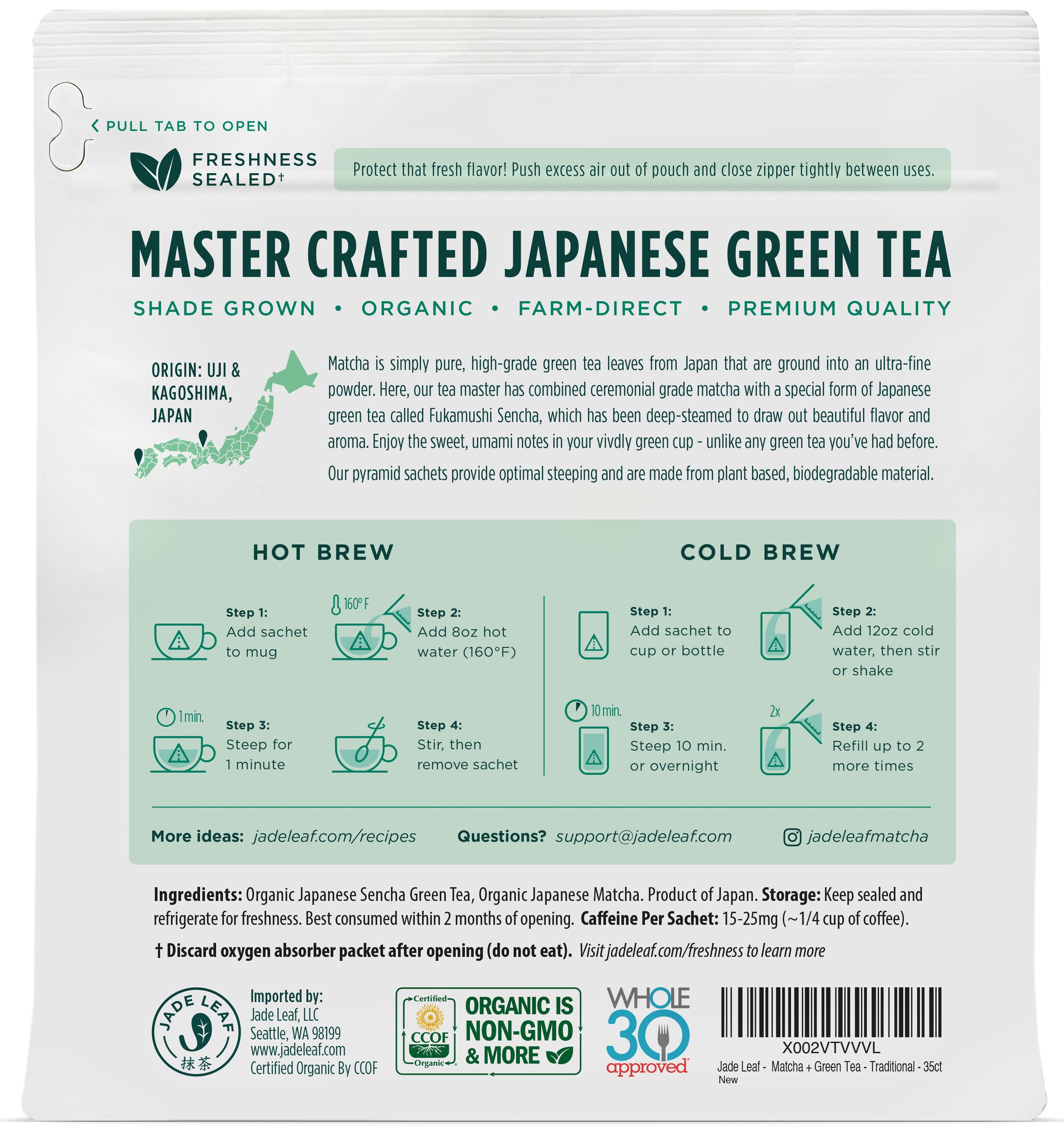 Matcha + Green Tea Pyramid Sachet Tea Bags - Traditional – Jade Leaf Matcha